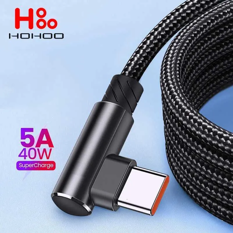 5A 40W USB Type-C Cable 90 Degree Fast Charging Nylon Braid Charger ...