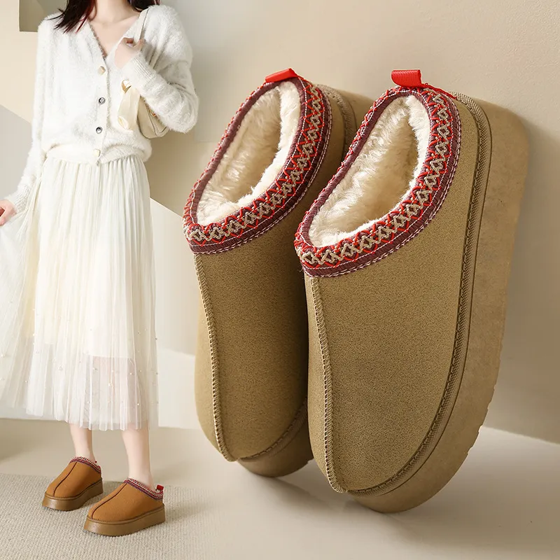 Womens fuzzy slippers with PU upper and outsole, 3-inch hoof heels ...