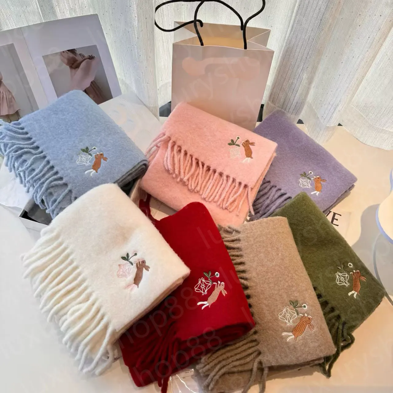 Designer wool cashmere scarf for women over 68.9 in long with geometric ...
