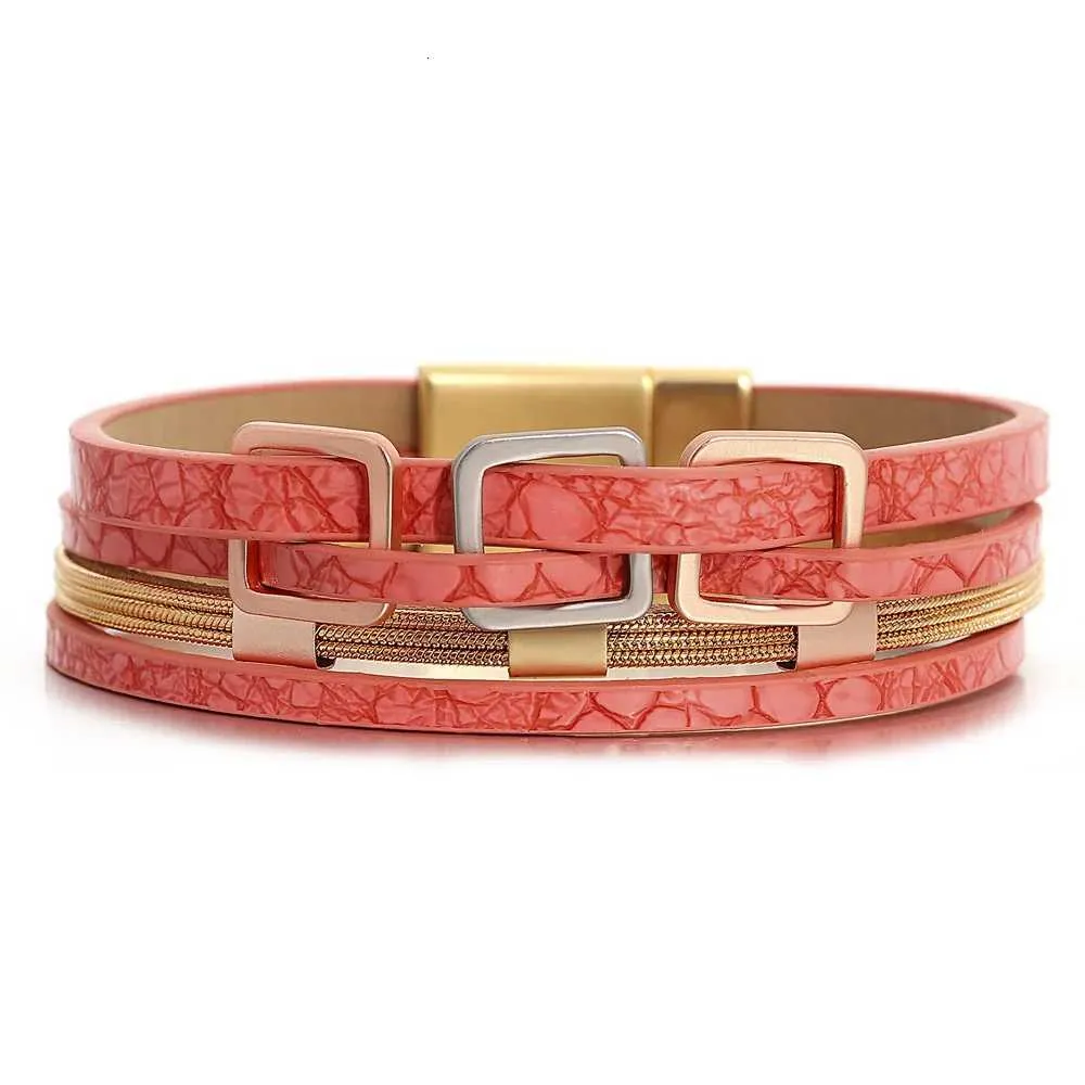 ALLYES Triple Color Hollow Square Braided Gold Leather Bracelet for ...