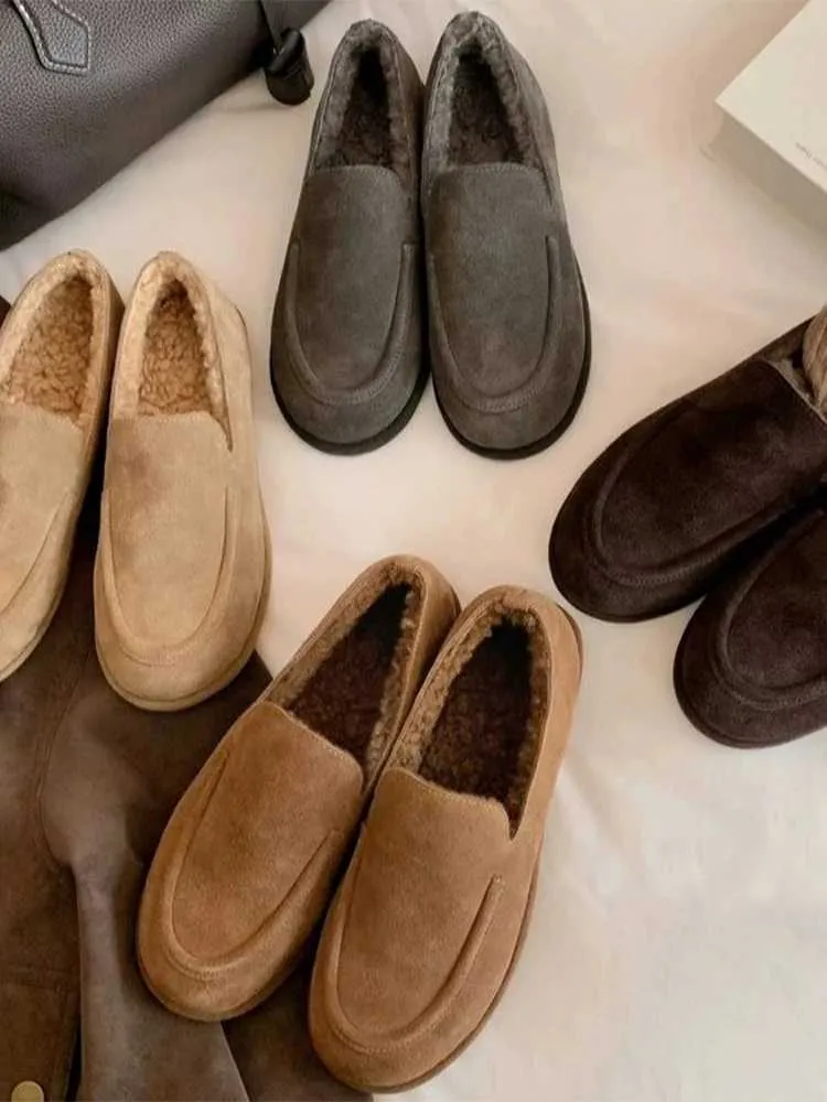 Loafers Shoes for Women Casual Suede Winter Wedge Heel Open Toe Flats ...