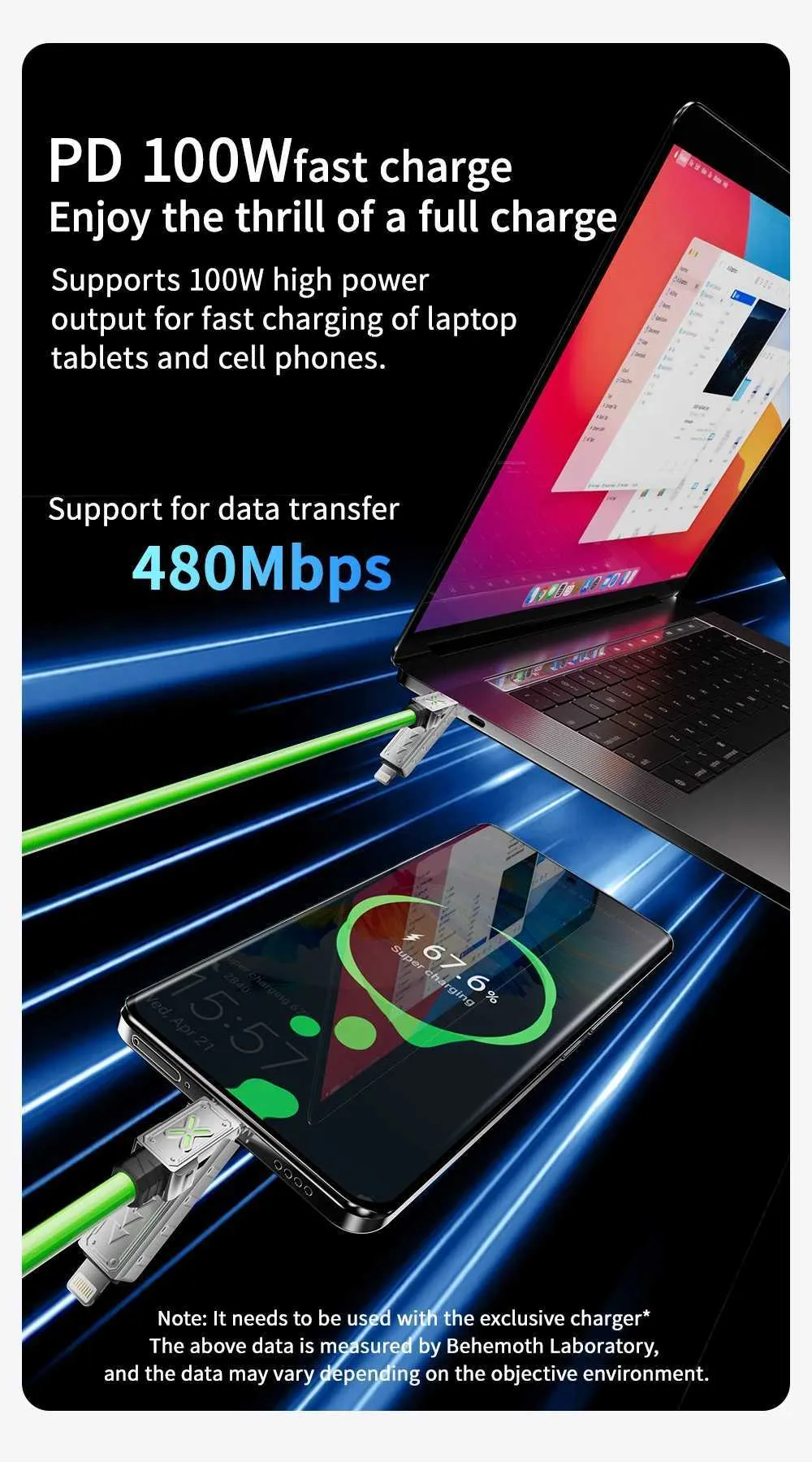 240W USB A to Lightning and Type-C Zinc Alloy Fast Charging Data Cable ...