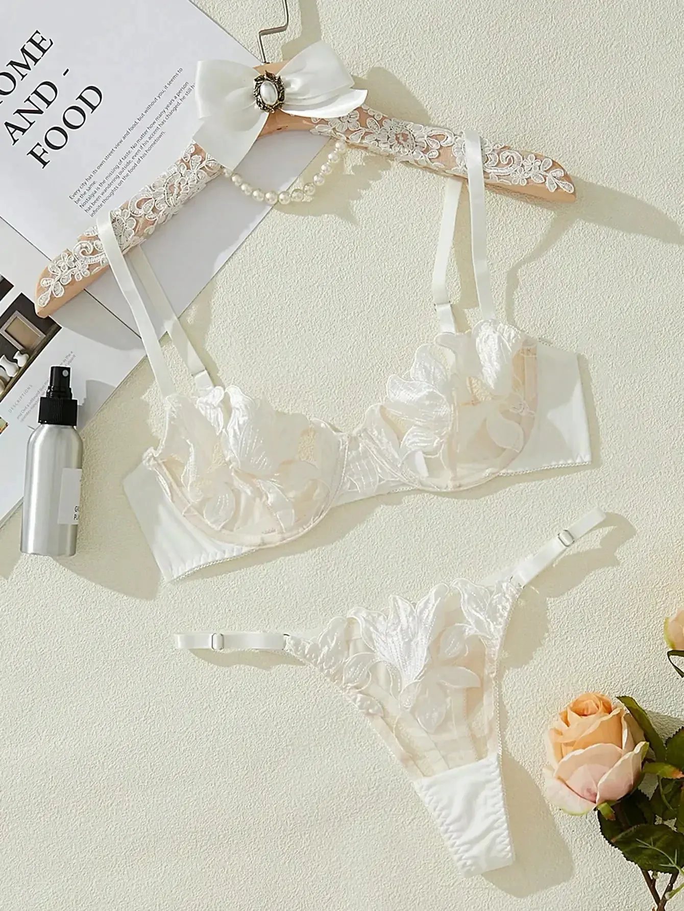 Womens Lingerie Set Push Bra and Thong Panties Transparent Mesh ...