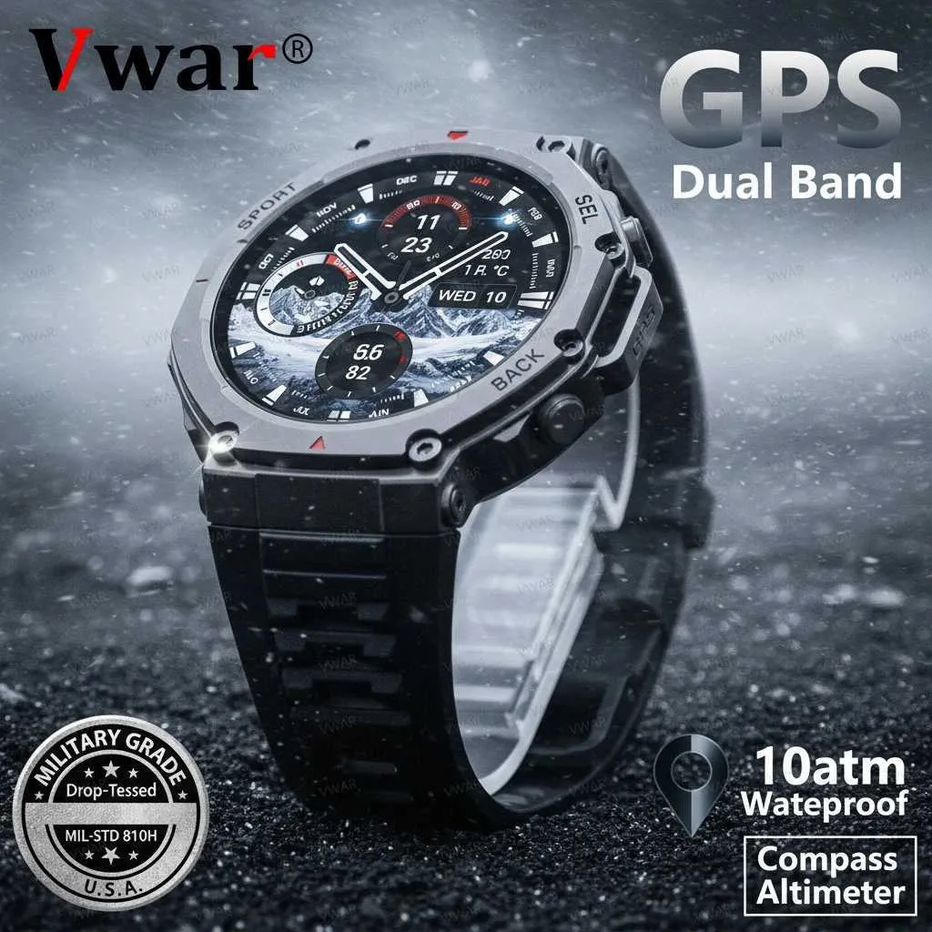 VWAR T-Rex 3 Dual-Band GPS Military Smart Watch 48mm Hardlex Dial ...