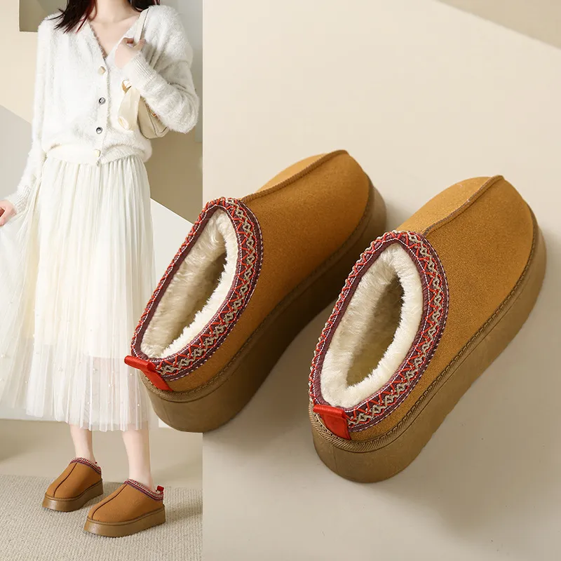 Womens fuzzy slippers with PU upper and outsole, 3-inch hoof heels ...