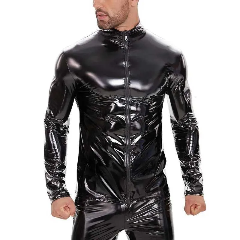 W251203 Mens PVC Leather Motorcycle Jacket Slim Fit Windproof Zipper ...