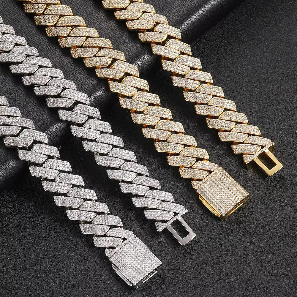 Eskeem 15mm Cuban Link Chain Necklace with 925 Sterling Silver and VVS ...