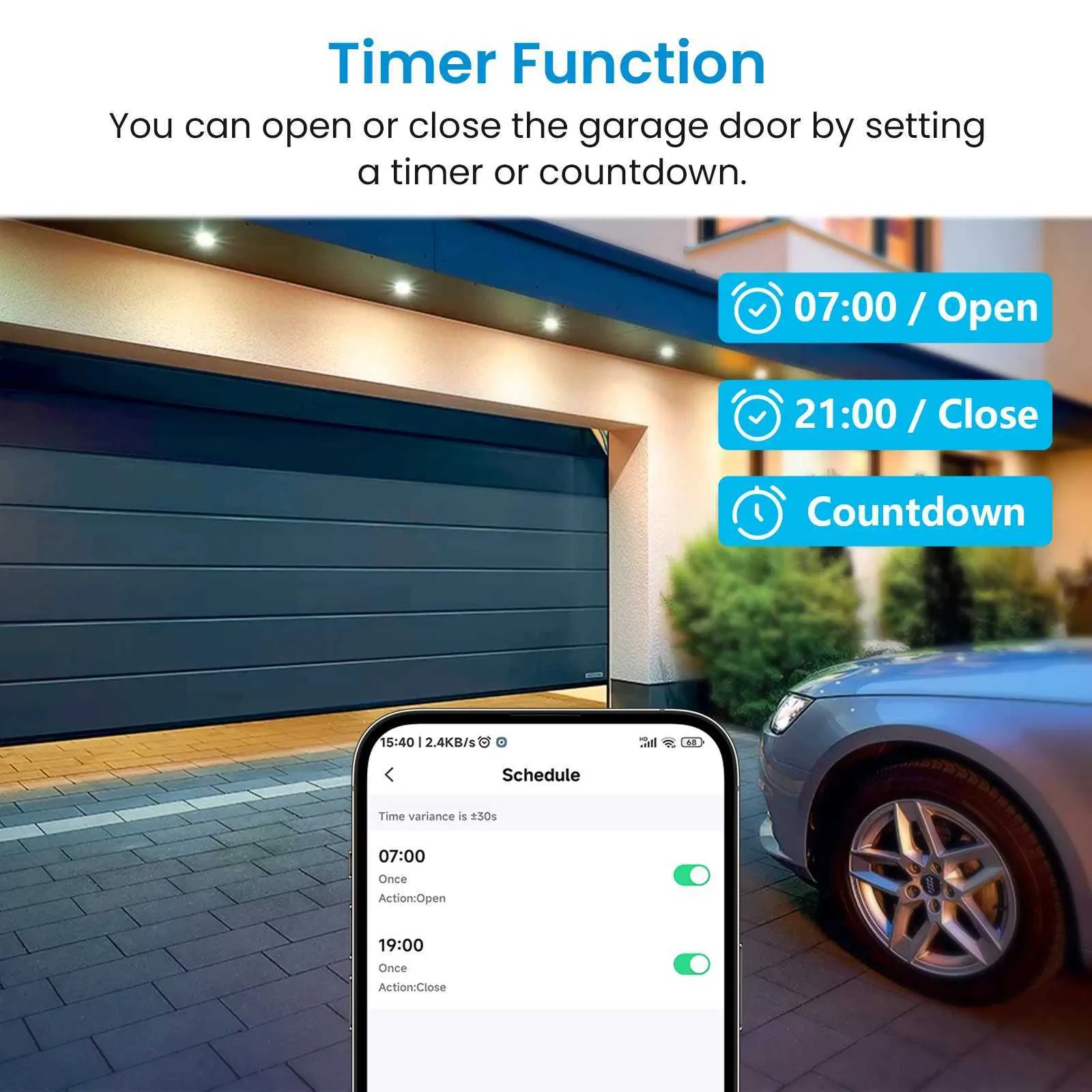QCSMART Tuya ZigBee Wireless Waterproof Plastic Garage Door Opener ...