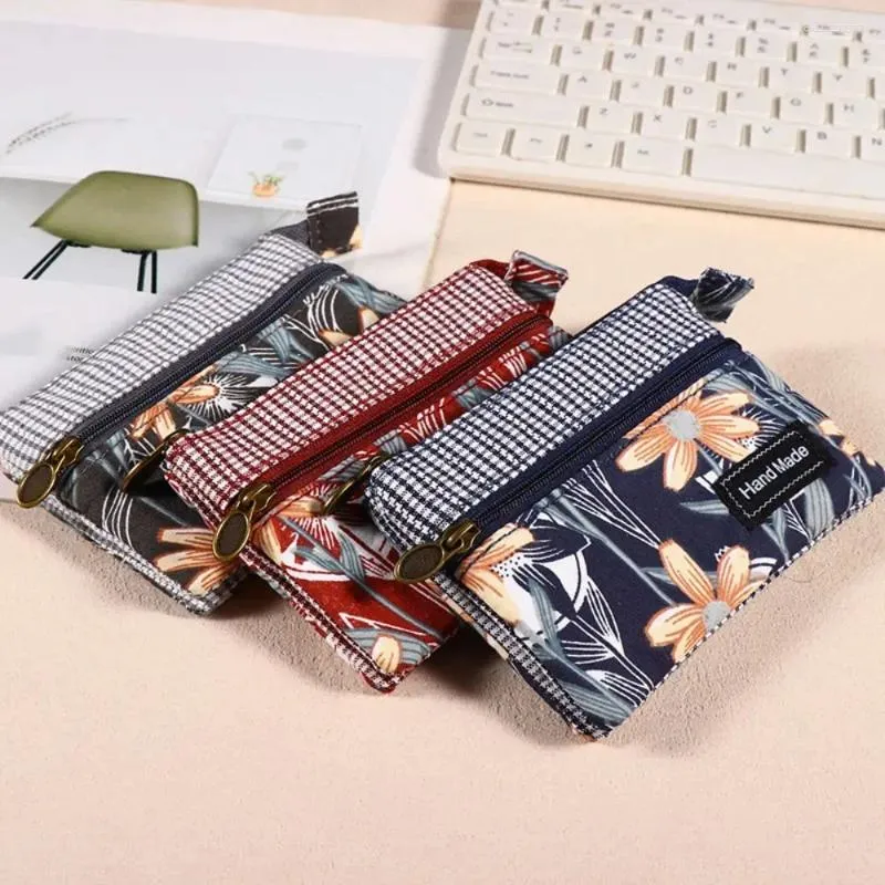 Double Zipper Coin Purse Ethnic Printed Fabric Square Handbag for Women ...