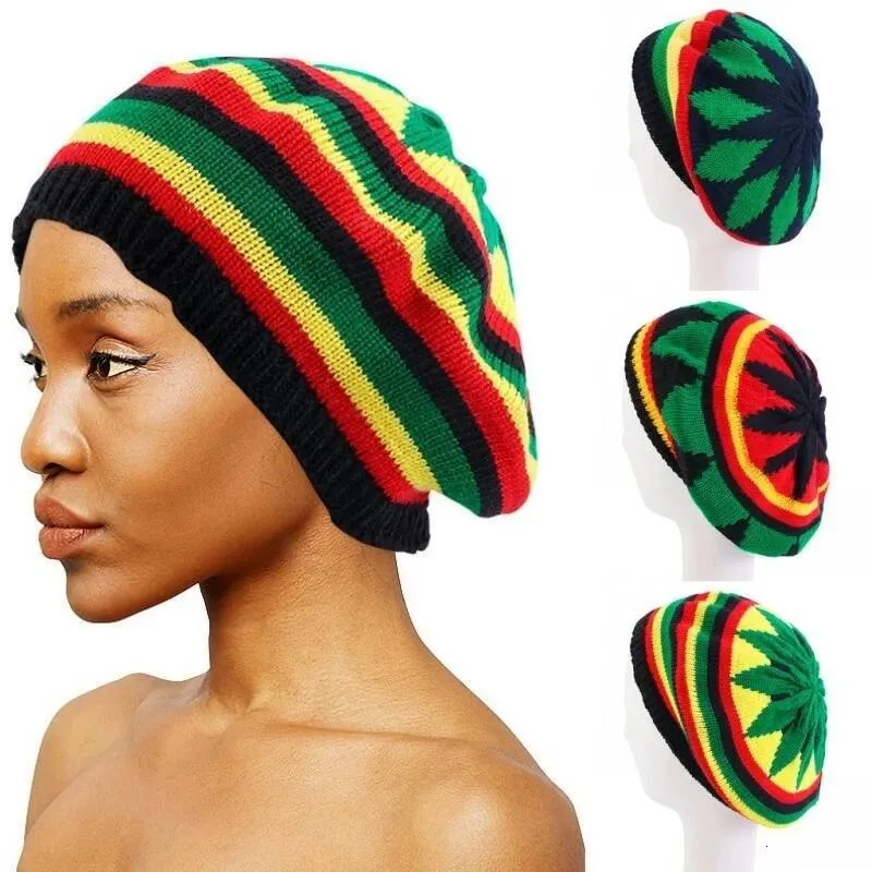 Jamaican Multi-colour Printed Acrylic Knitted Rasta Beanie Hat with ...