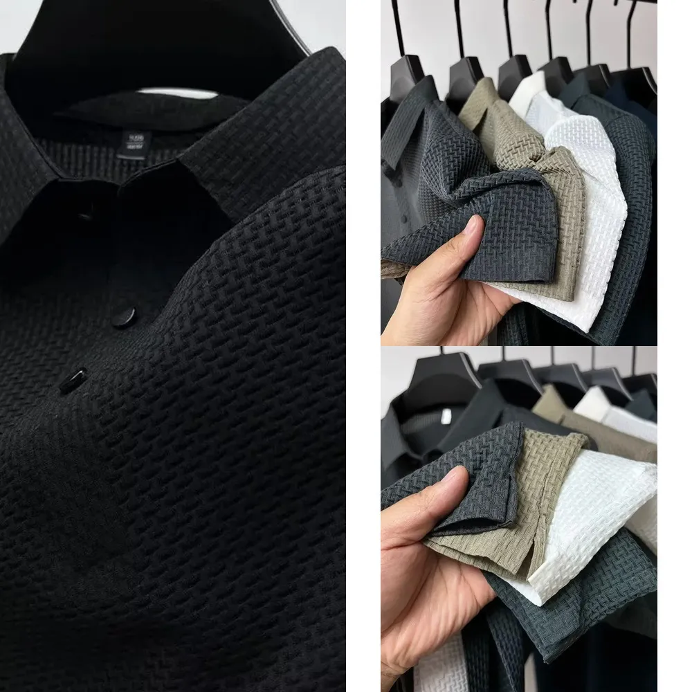 Men's short sleeve polo shirt water-resistant floral jacquard lapel ...