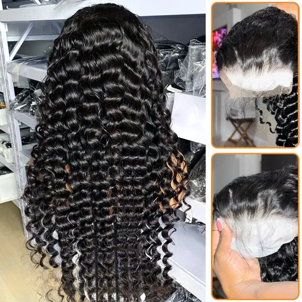 36-40 Inch Black Loose Deep Wave 13x6 HD Lace Frontal Human Hair Wig ...