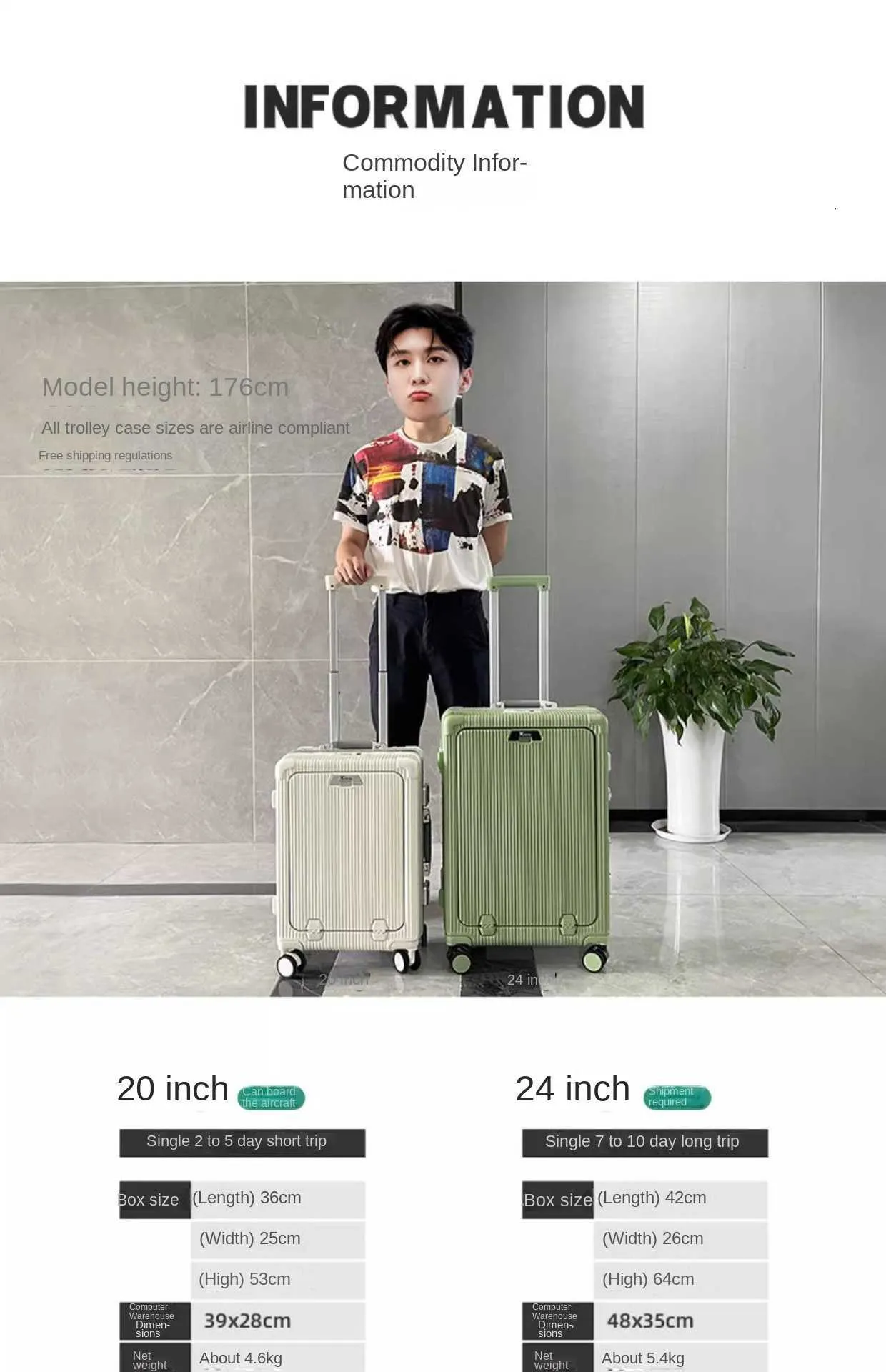 KLQDZMS 20-Inch Corduroy Trolley Case Luggage with USB Charging Port ...