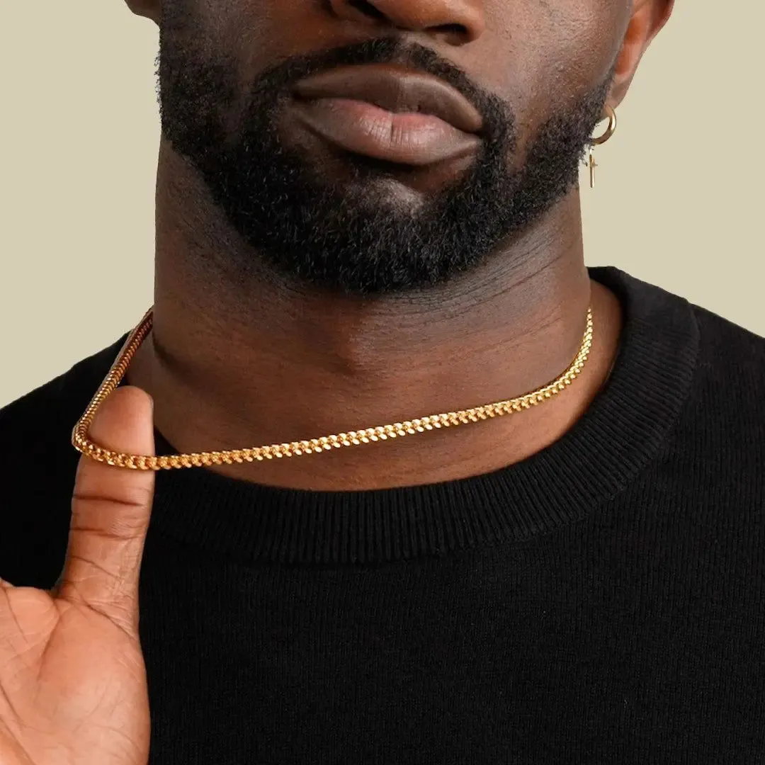 Gold Color 3mm Wide Franco Chain Necklace for Men Alloy Preppy Style ...