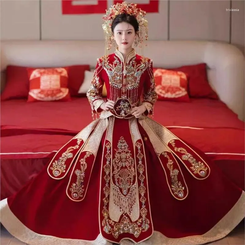 Chinese Wedding Clothes Heavy-duty Velvet Traditional Chinese Dress Set ...
