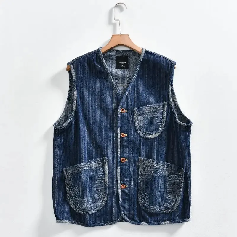 Spring Autumn Loose Sleeveless Denim Jean Vest Jacket Men with Hood and ...