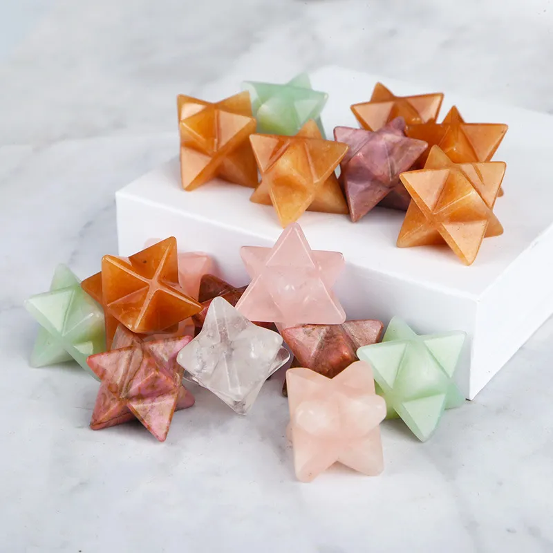 Natural crystal carving piece Merkaba star pendant 0.5 in multicolor ...