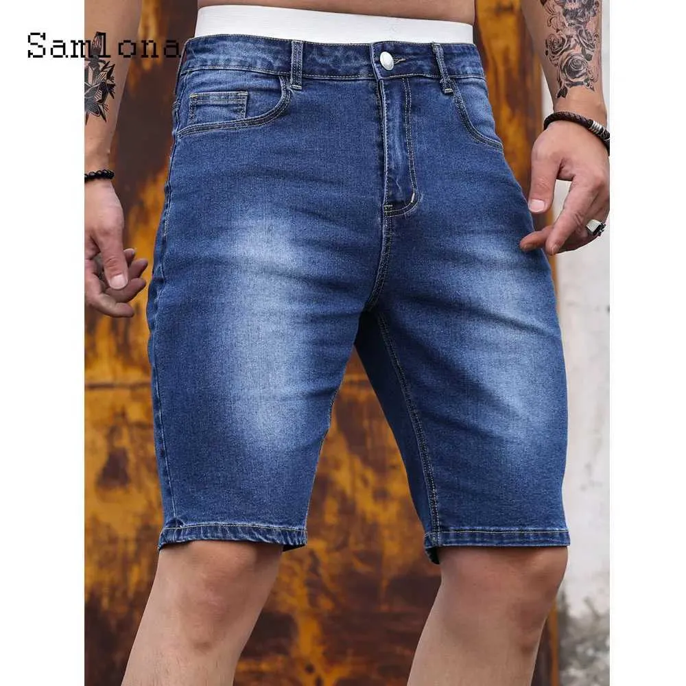 Men's Zipper Pocket Patchwork Denim Shorts Mid Waist Vintage Slim Capri ...
