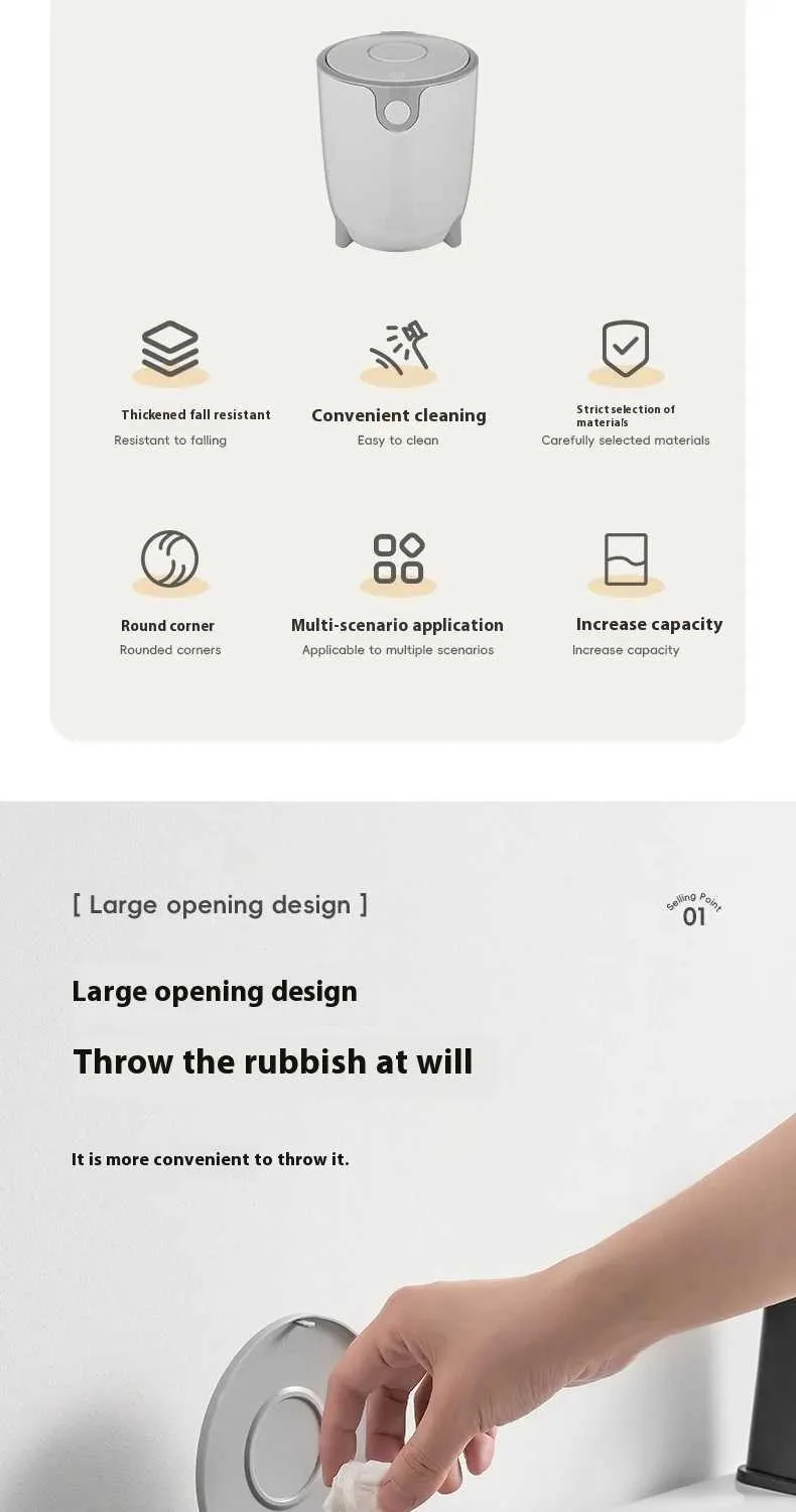 Desktop Trash Can 4L PP Press Pop-up Lid Round Garbage Storage Barrel ...