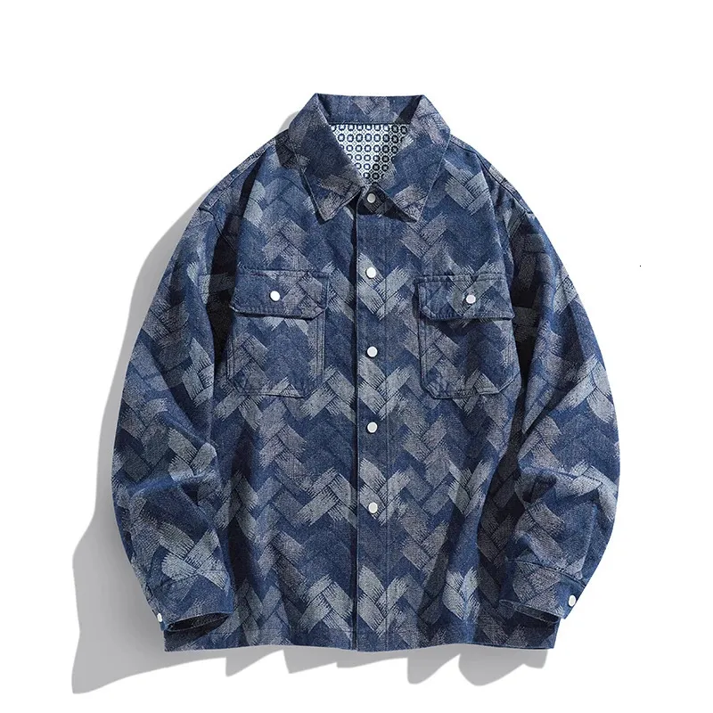 Mens Vintage Woven Denim Jackets Loose Fit Workwear With Multiple ...