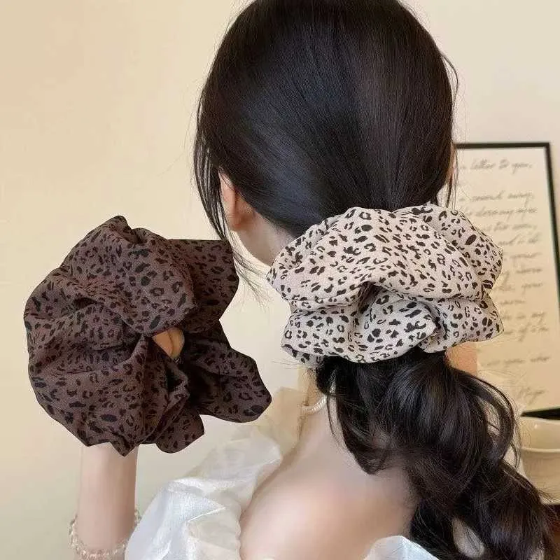 Korean Large Leopard Print Elastic Hair Bands for Women and Girls Pink ...