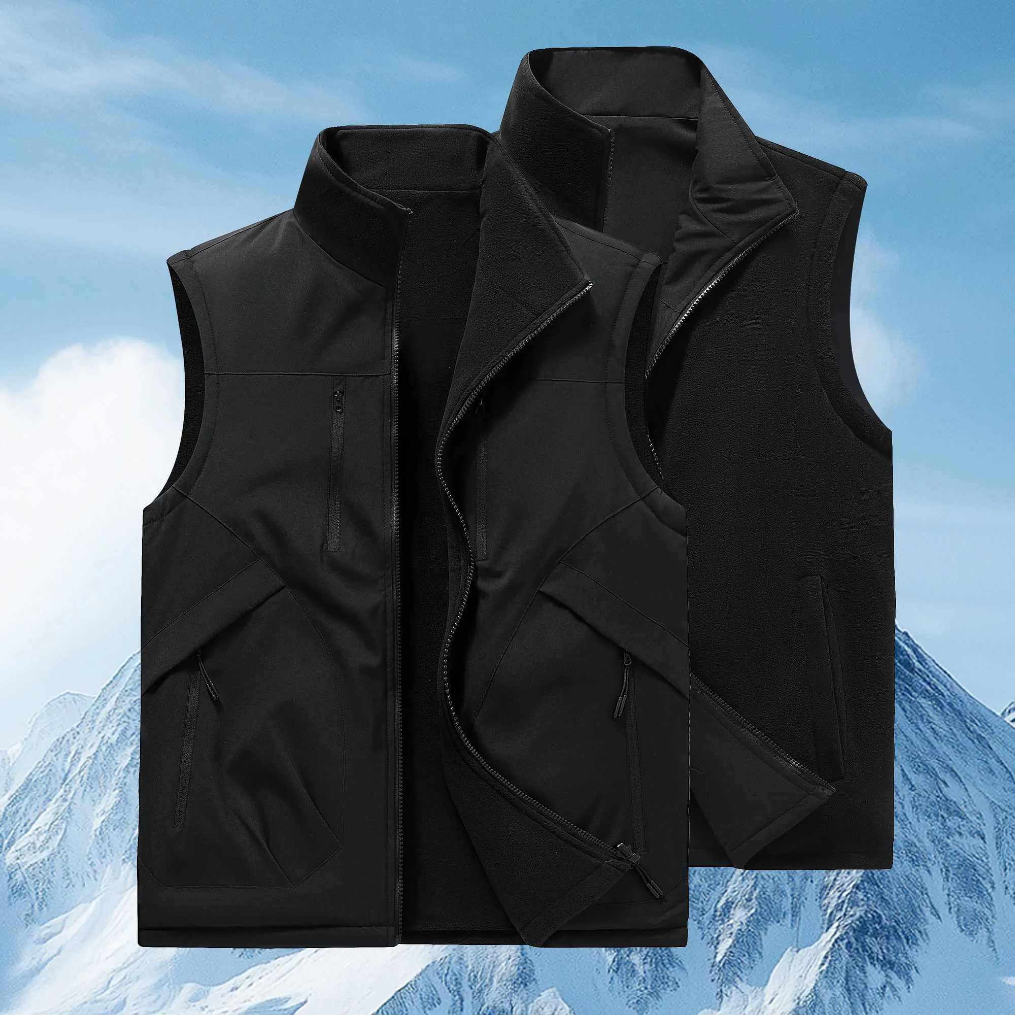Men's Reversible Sleeveless Vest for Autumn and Winter Outdoor Sports ...