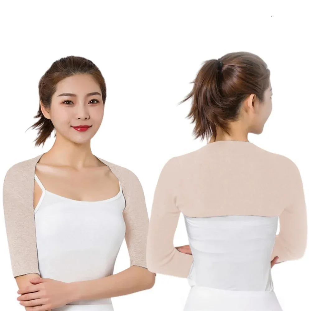 Wool Blend Double Shoulder Warmer Elastic Back Support Brace Wrap with ...