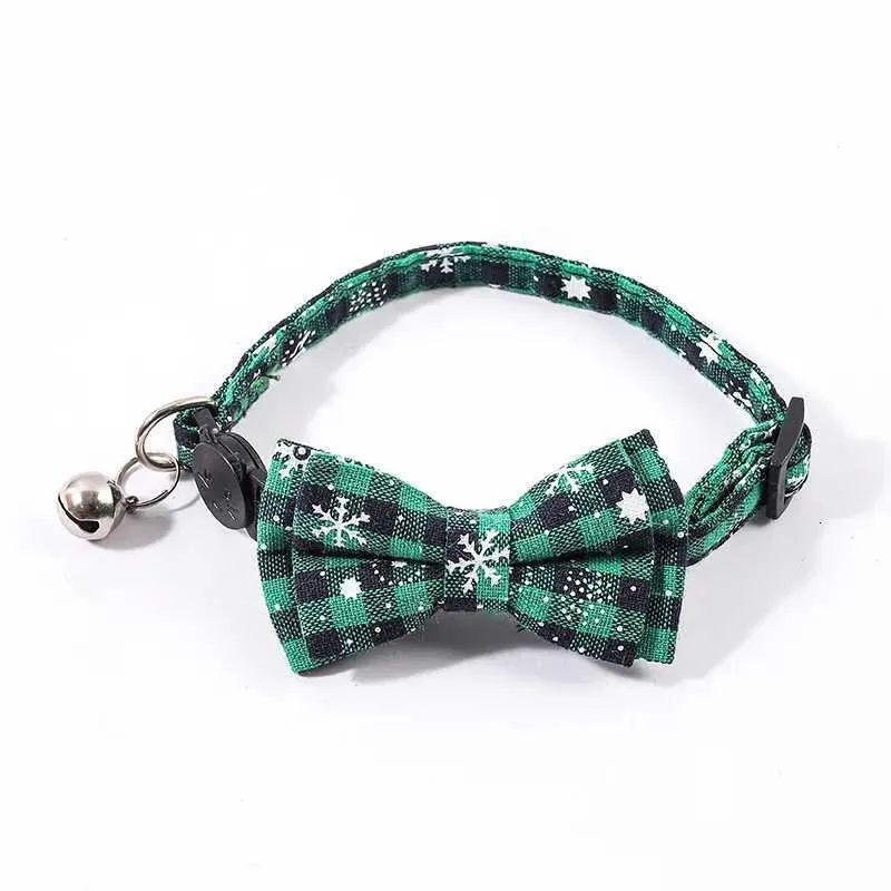 Christmas Plaid Dog Bow Tie Collar with Bell Adjustable Cotton Necktie ...