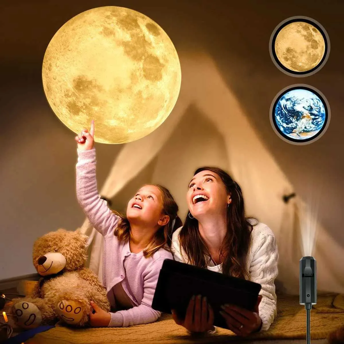360 Rotating Rechargeable Moon Projector Lamp LED Night Light with ...