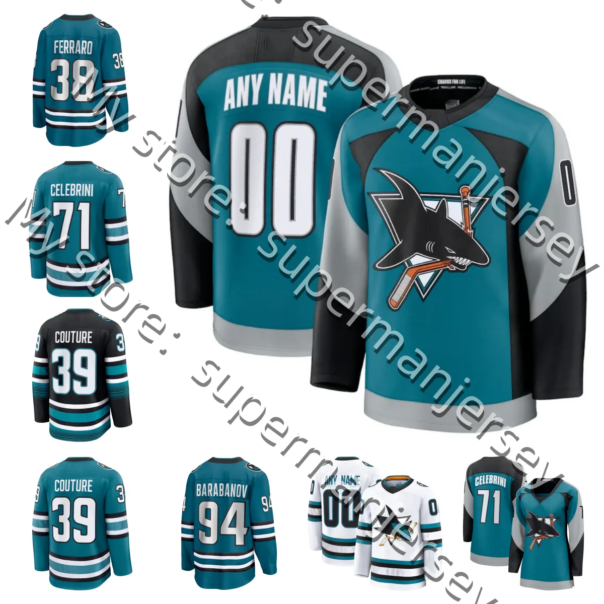 #71 Macklin Celebrini Sharks Hockey Jersey - #2 Will Smith, Ryan Reaves ...