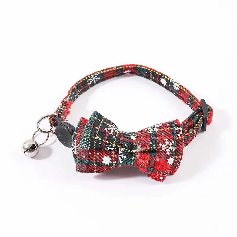 Christmas Plaid Dog Bow Tie Collar with Bell Adjustable Cotton Necktie ...