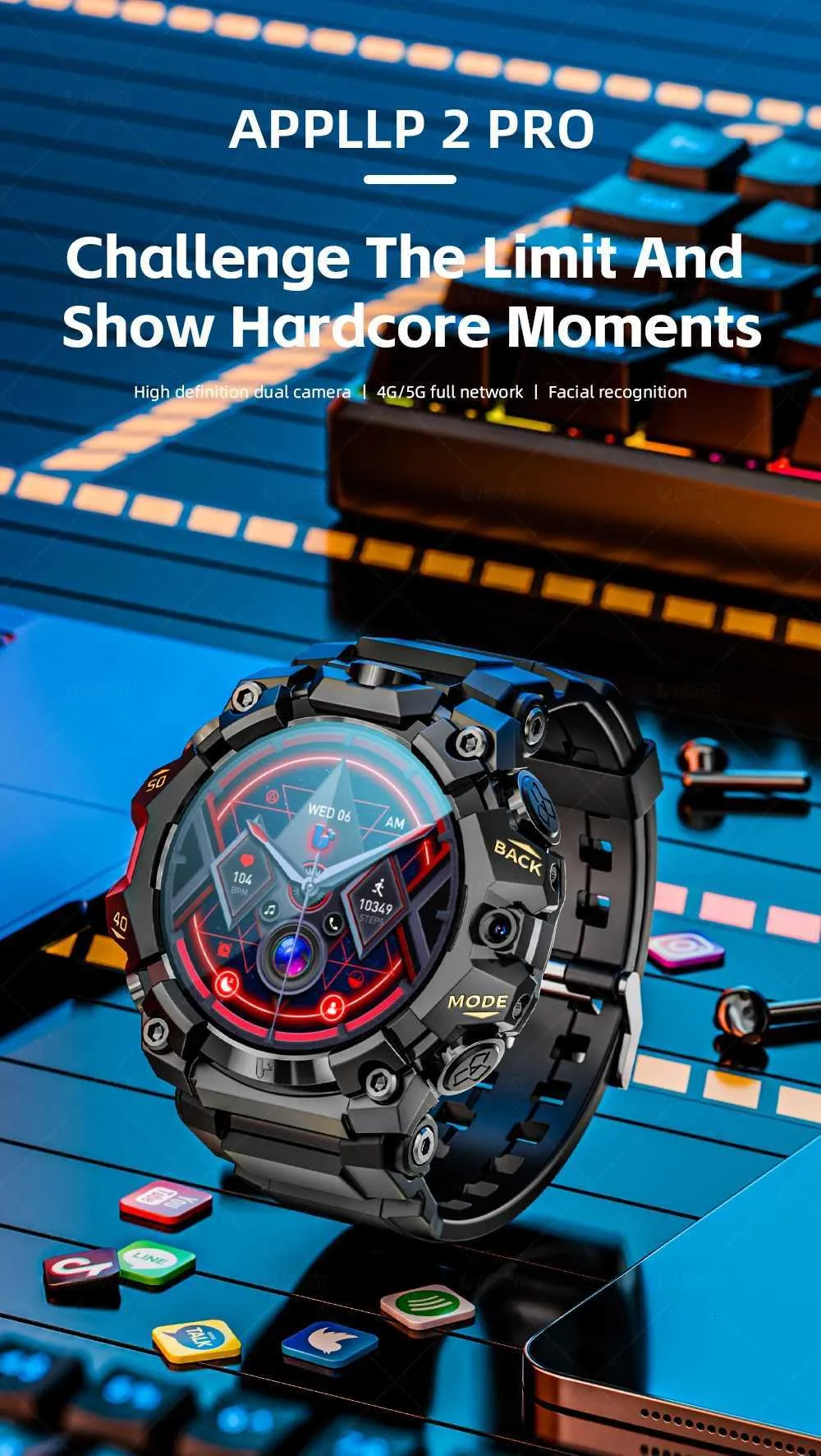 4G/5G Android Smartwatch with 800W Dual Cameras, GPS, WiFi, NFC, Play ...