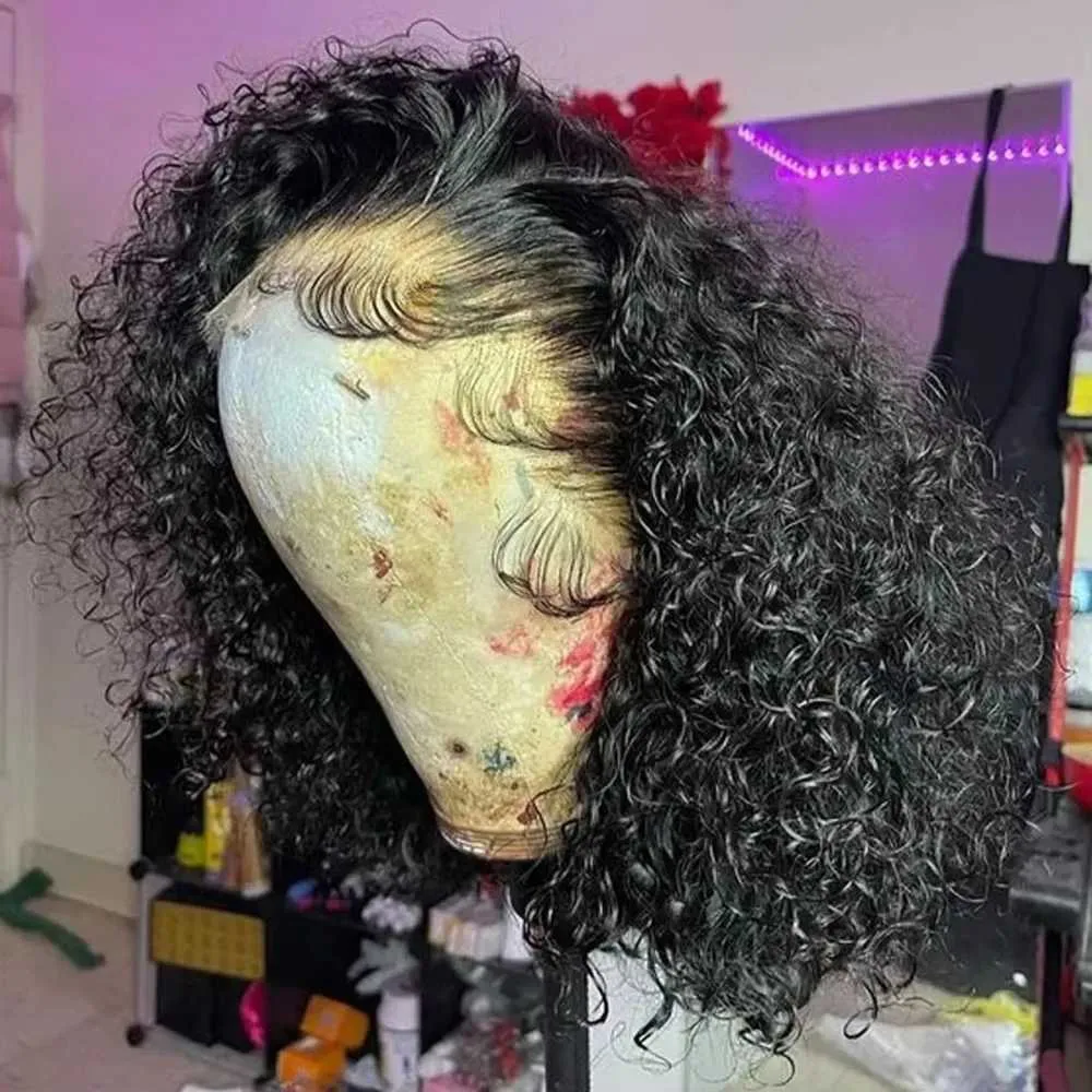 Short Bob Deep Wave Lace Front Wig Pre-Plucked 13x4 13x6 Peruvian Curly ...