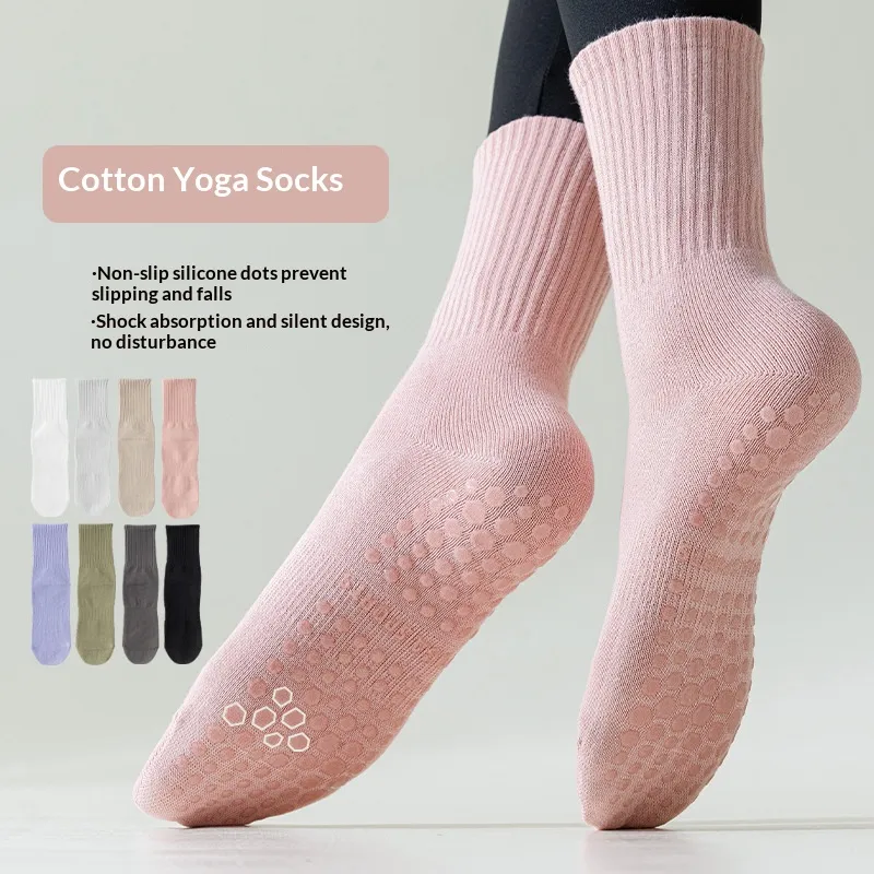 Women's Yoga Socks Mid Calf Cotton Anti Slip Floor Socks For Pilates ...