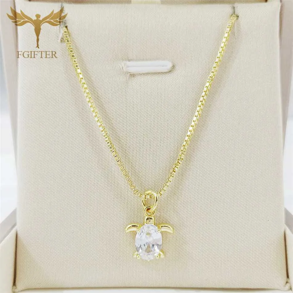 Light Luxury Gold Color Turtle Zircon Pendant Copper Necklace with 316L ...