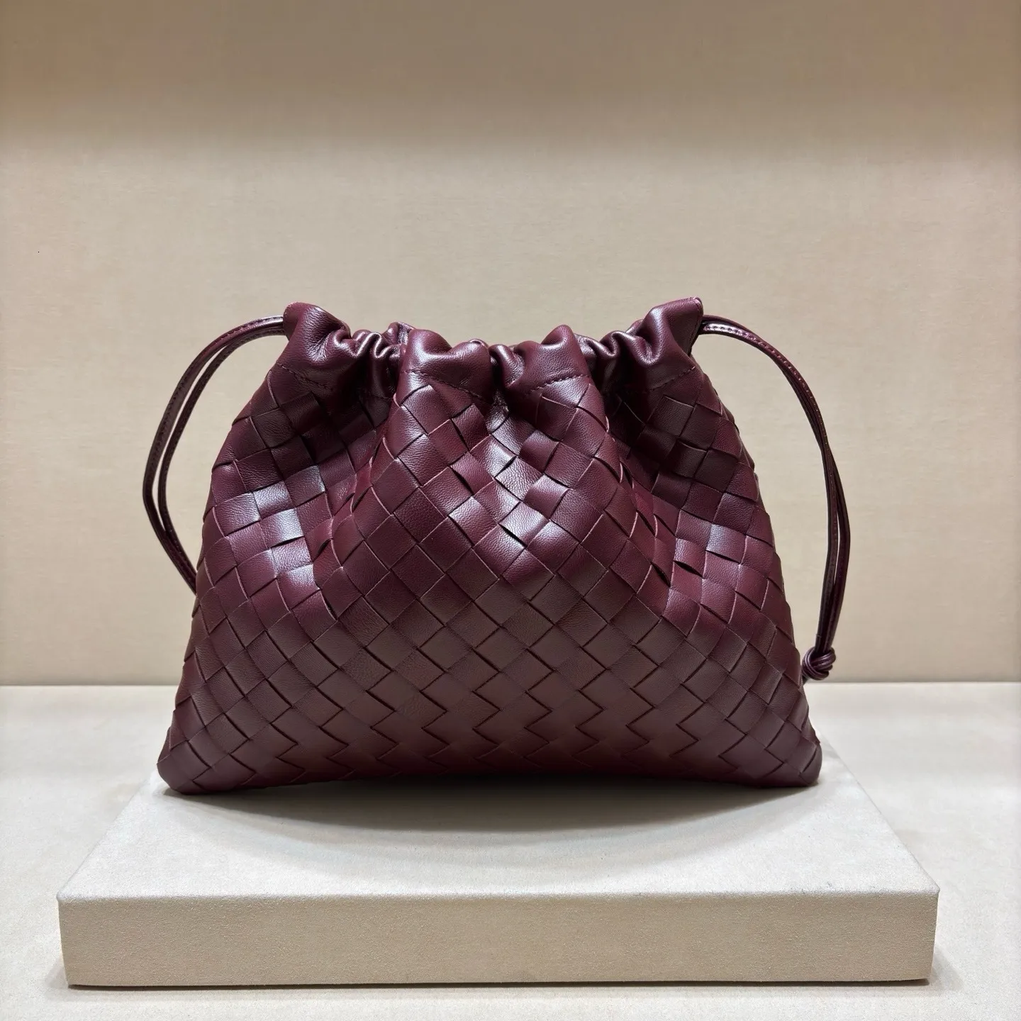 Genuine Leather Women Drawstring Handbag Sheepskin Small Half Moon ...