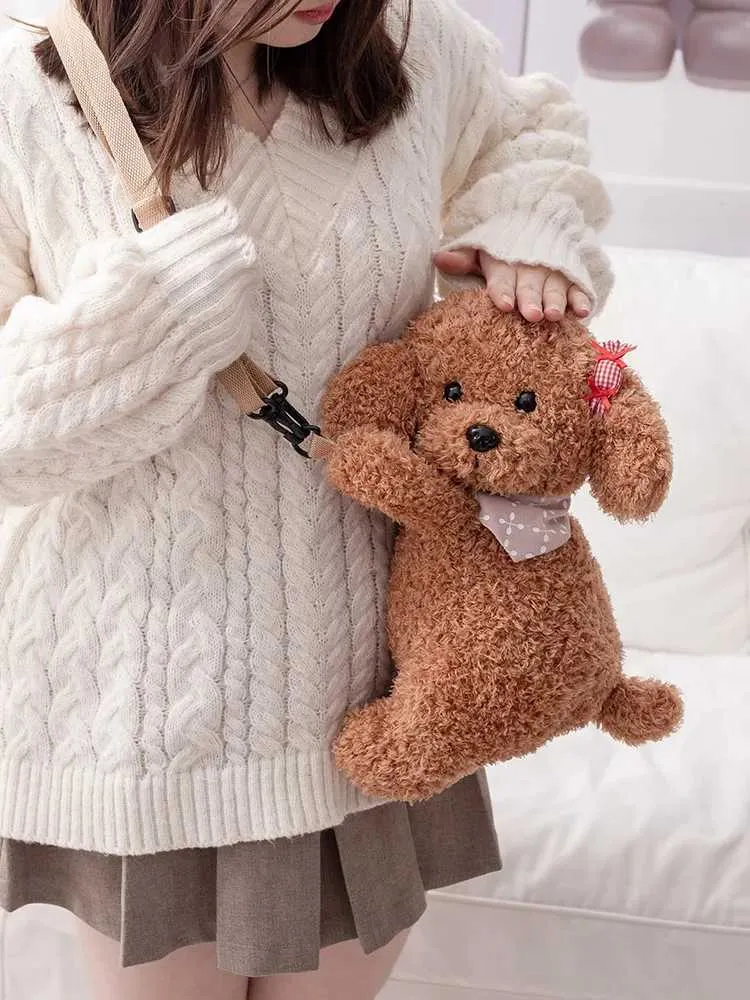Dog Toy Backpack Soft Stuffed Plush Toy with Candy Hair Clip and Scarf ...