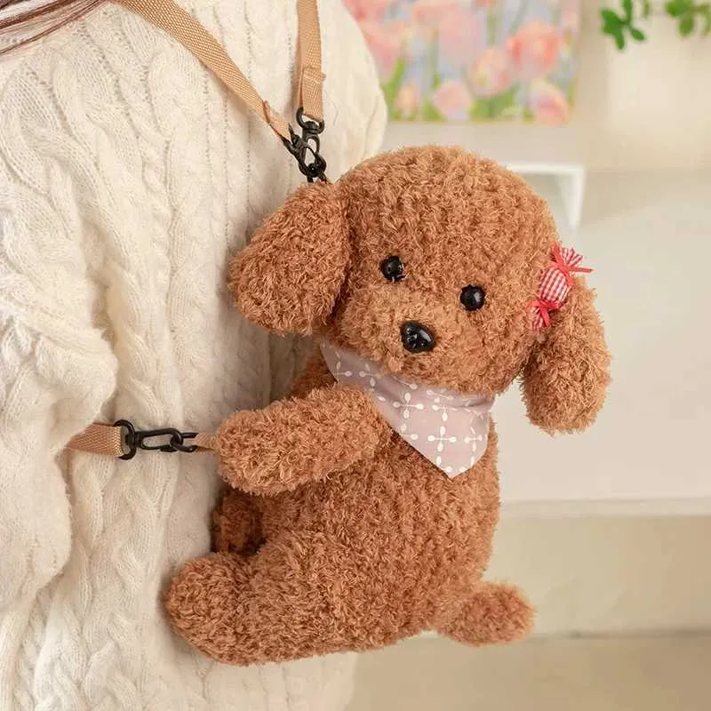 Dog Toy Backpack Soft Stuffed Plush Toy with Candy Hair Clip and Scarf ...