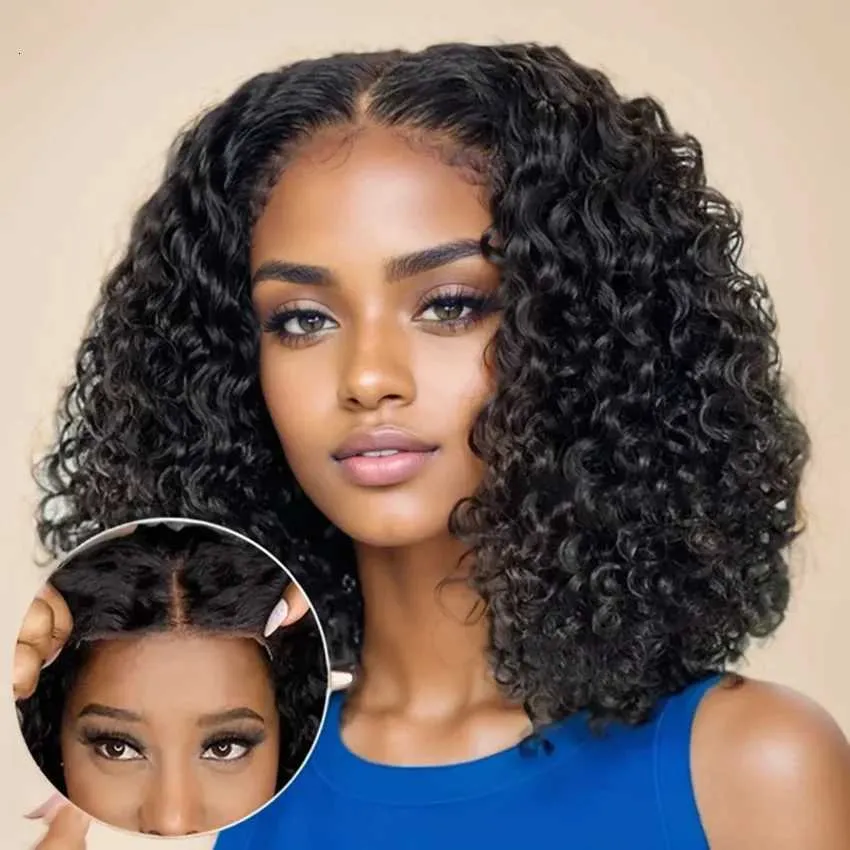 Short Bob Deep Wave Lace Front Wig Pre-Plucked 13x4 13x6 Peruvian Curly ...