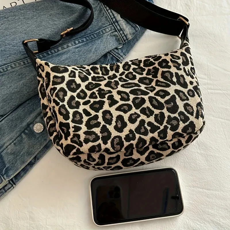 Leopard Print Crossbody Bag Small Nylon Purse with Zipper Closure and ...
