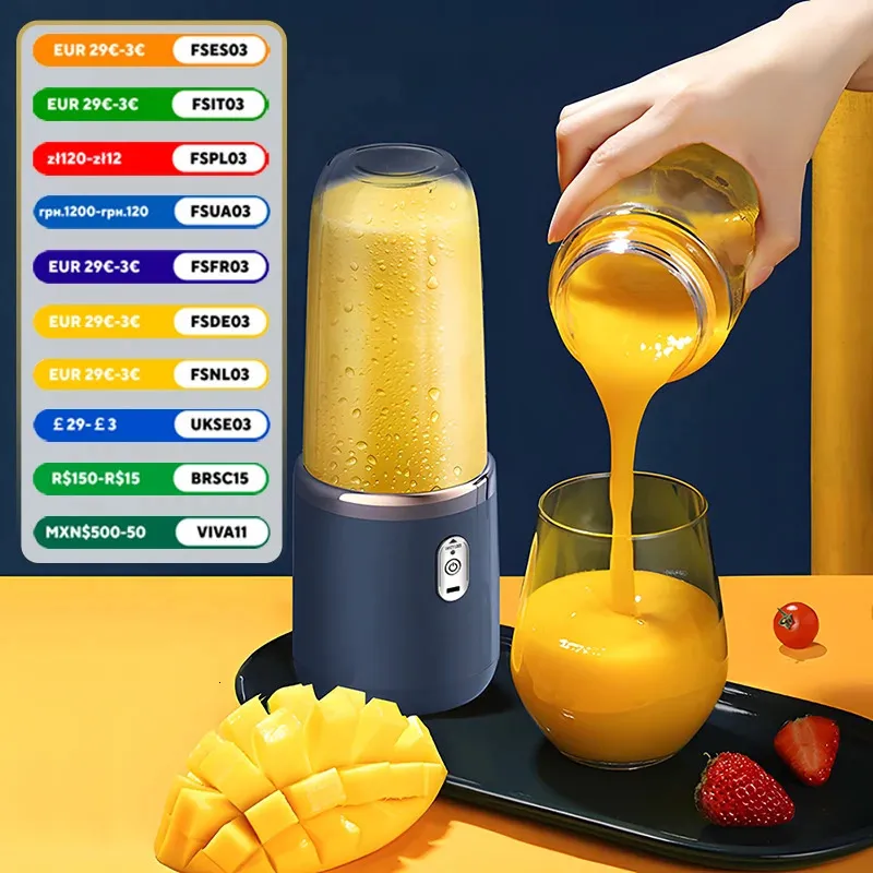Double Cup Portable Electric Juicer Blender USB Rechargeable ...