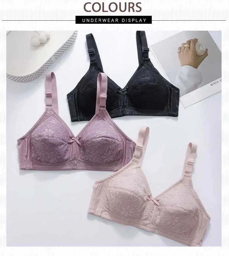 Womens wire-free lace brassiere plunge bra strapless nylon knit floral ...