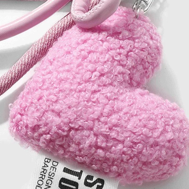 Plush Love Heart Bag Charm Keychain Pendant with Woven Rope Bow for ...