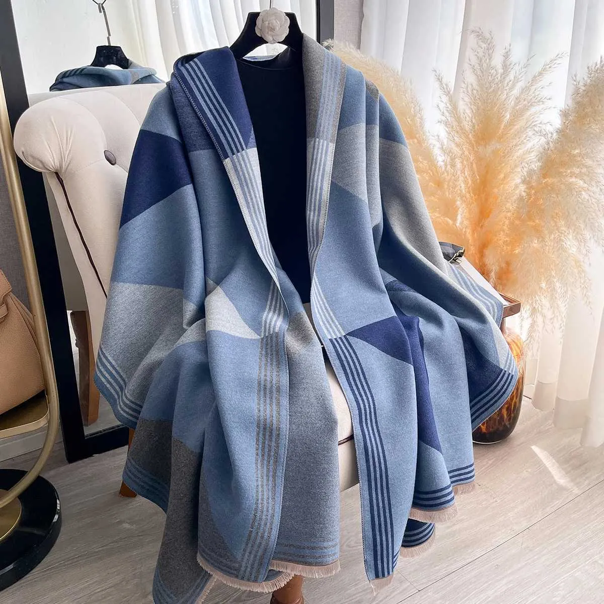 Luxury Brand Full-Size Acrylic Blanket Shawl for Women Warm Pashmina ...