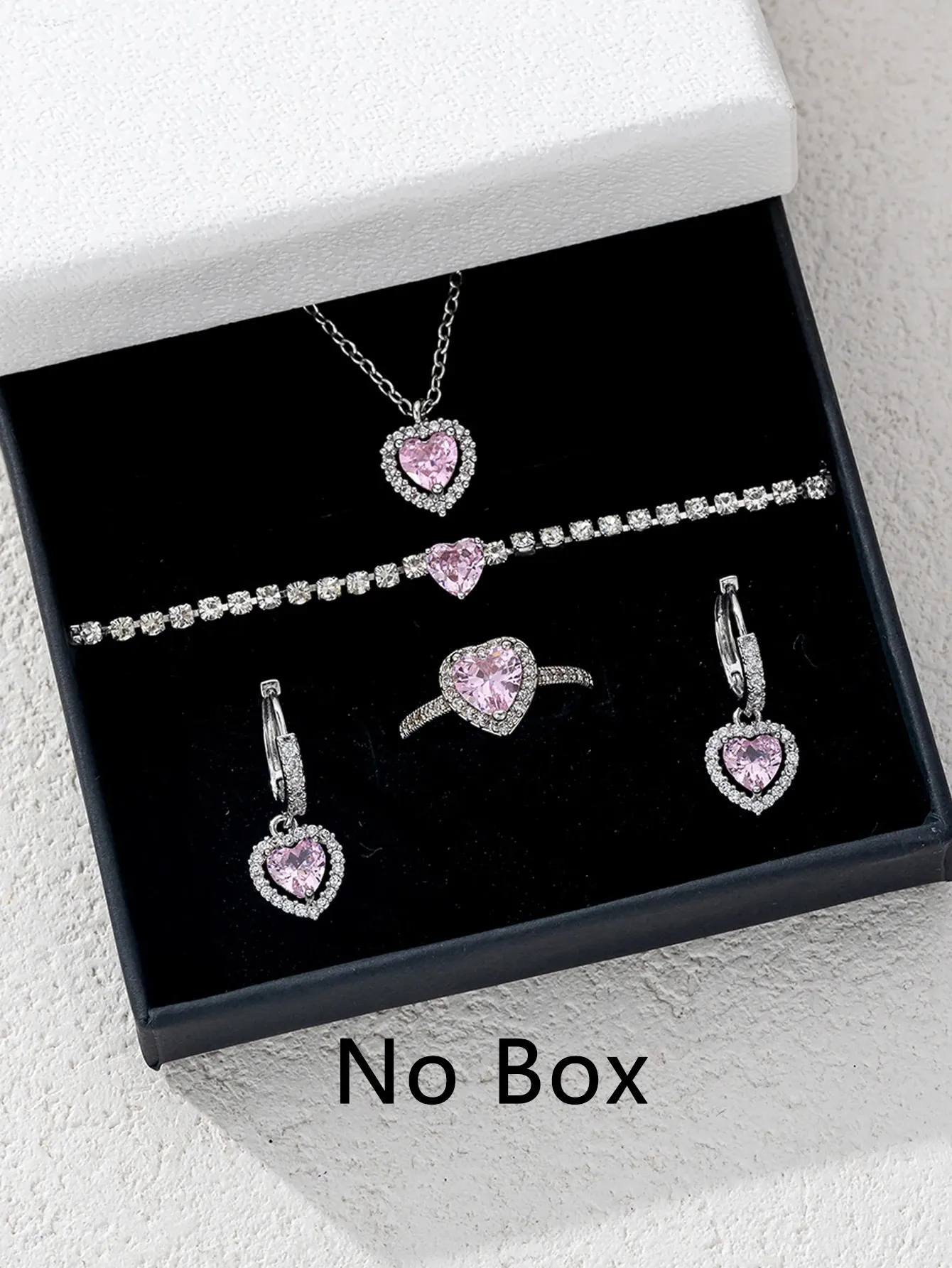 Charm Simple Cube Cubic Zirconia Jewelry Set Necklace Ring Earrings ...