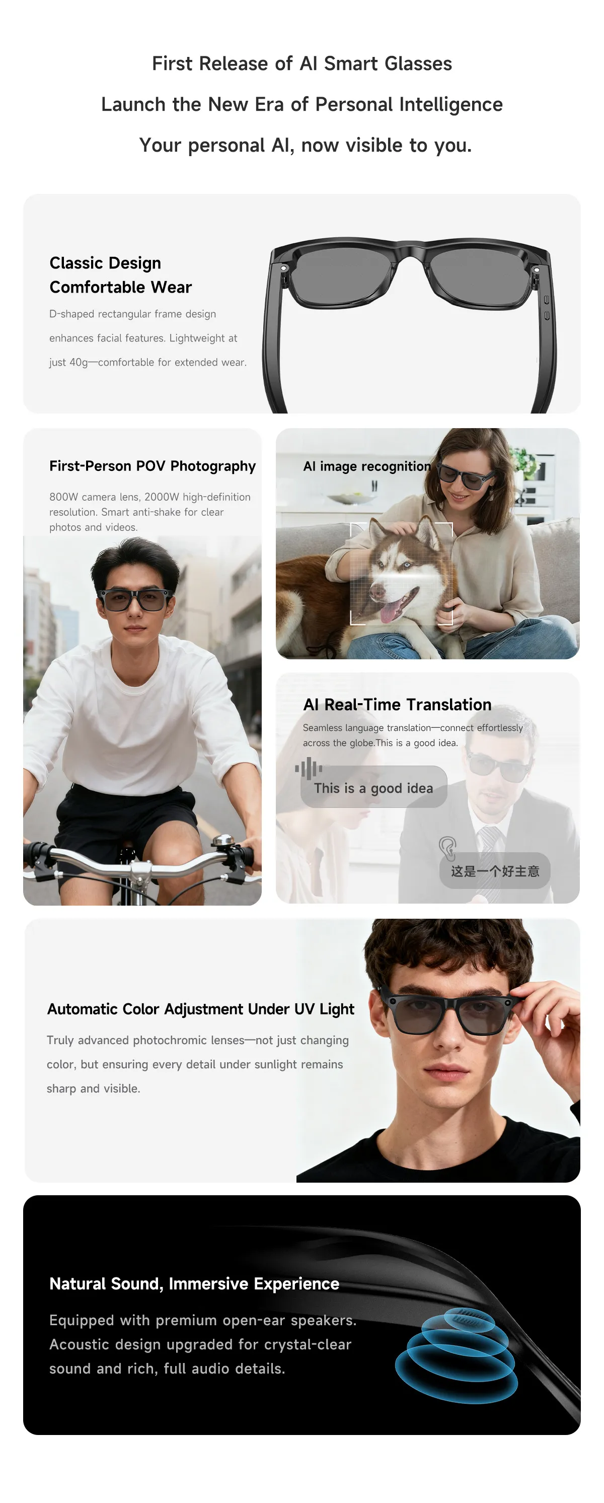 Smart Bluetooth Glasses with AI, HD Video Recording, Photo Shooting ...
