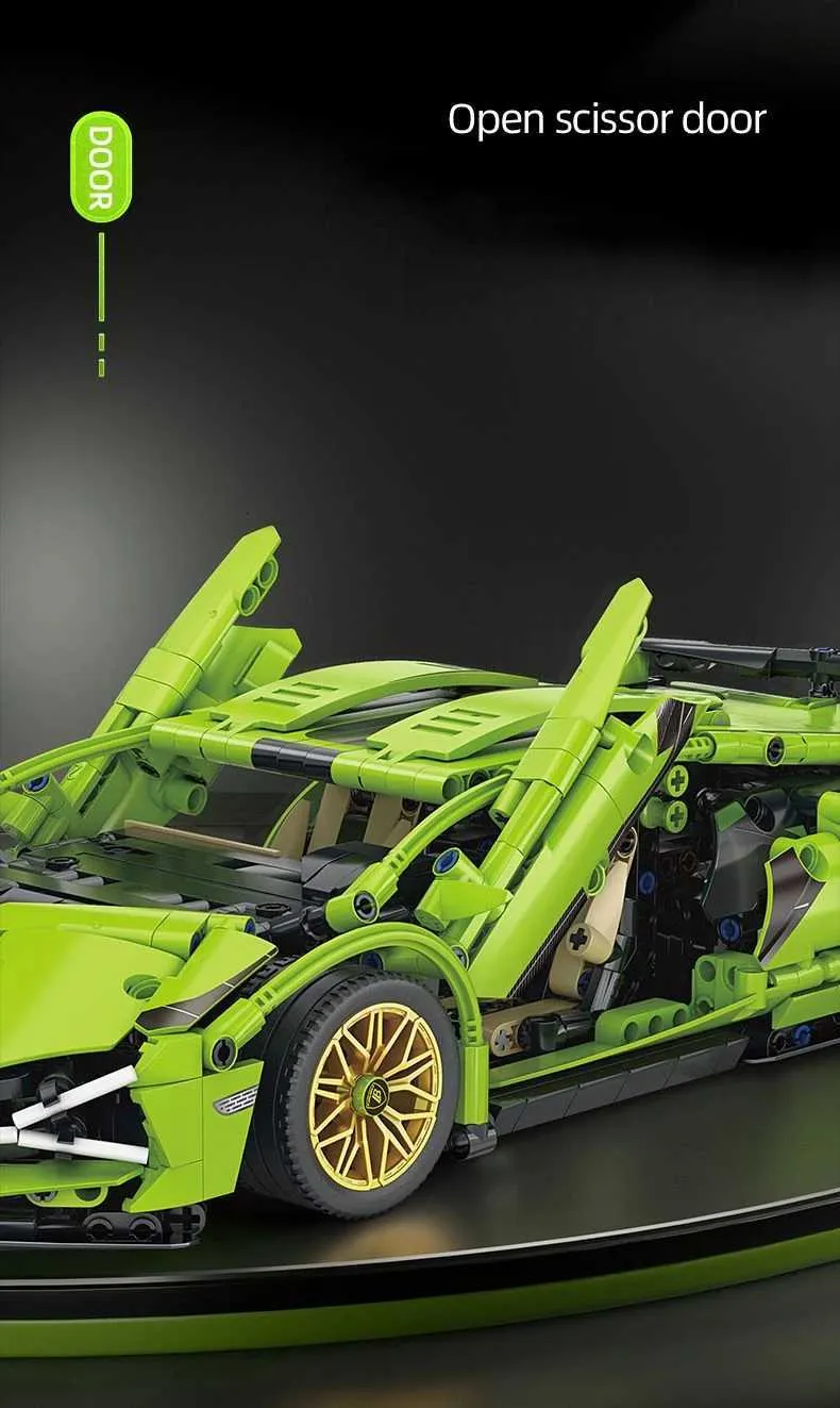 Wooden Technical Building Block Car Toy Green Racing Sports Car Model ...