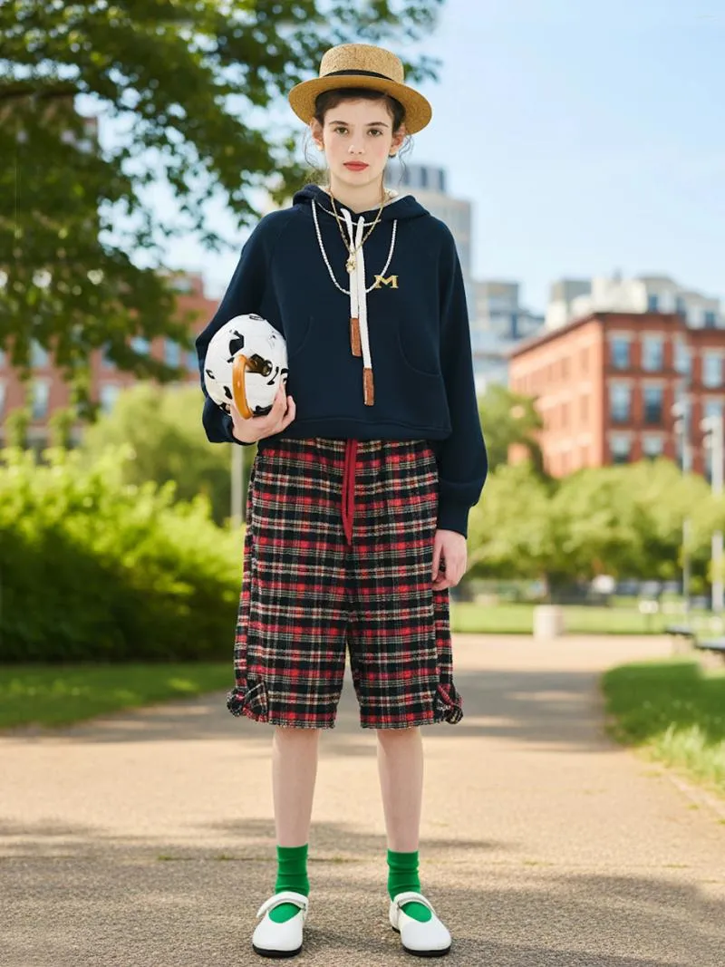 Women #039;s Red And Black Plaid Casual Shorts Knee Length Elastic ...