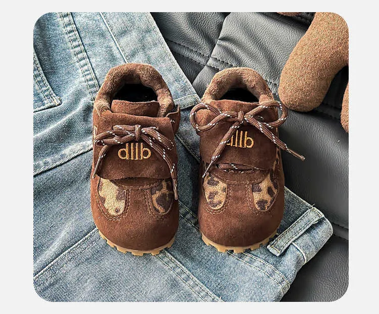 Girls Boys Leopard Print Children's Sports Shoes Winter Soft Sole Non ...