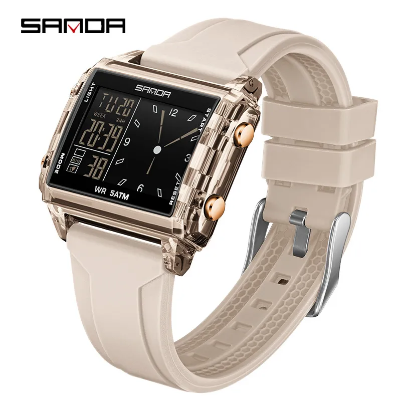 Dual Time Wristwatch Stainless Steel Band 45 mm Square Analog Dial ...